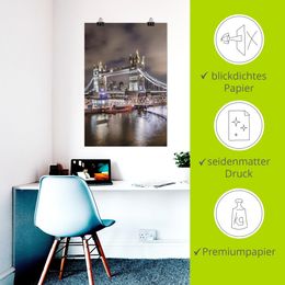 Wandbild Artland, B:80cm H:120cm, bunt, Papier, Wohnzimmer, Bilder, "LONDON Tower Bridge im Abendlicht", als Alubild, Leinwandbild, Poster,