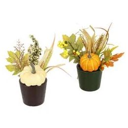 Kunstblume I.GE.A. "Gesteck K&uuml;rbis/Beeren", beige (creme, orange), B:12cm H:18cm L:12cm, Polyester, Kunstpflanzen, 2er Set im Topf Herbstlaub Dekoblume Herbst-Deko Herbstblume Gesteck