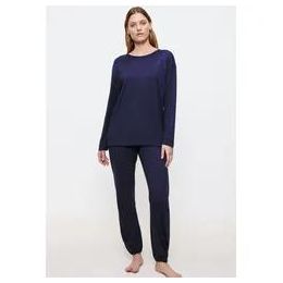 Schlafanzug Triumph "Endless Comfort PK 01 LSL", Damen, Gr. 38, blau (blau, schwarz combination), Single Jersey, Obermaterial: 50% Baumwolle, 50% Modal, bequem lang, Rundhals, Homewear-Sets Schlafanzug, weich und gem&uuml;tlich