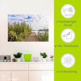 Wandbild Artland, B:90cm H:60cmfarbe bild(er): gr&uuml;n, Vinyl, Wohnzimmer, Bilder, "Steg am Krakower See in der Stadt Krakau", als Alubild,