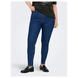 Skinny-fit-Jeans Only CARMAKOMA "CARHUSH MID SKINNY ANK RW DNM AKM187", Damen, Gr. 44, L&auml;nge 32, blau (dunkelblau denim), Denim/Jeans, Obermaterial: 78% Baumwolle, 21% Elasthan, 1% sonstige Fasern, unifarben, skinny fit kn&ouml;chelfrei, Jeans