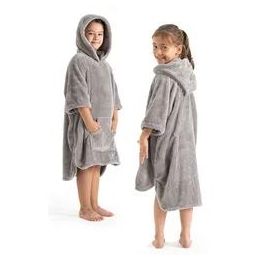 Badeponcho OTTO HOME "Lillou, f&uuml;r Kinder, ideal f&uuml;r Urlaub oder im Schwimmbad" Gr. 152, grau, 152/164, Microfaser, Hausm&auml;ntel, weich und kuschelig, Fleece, pl&uuml;sch, Surfponcho