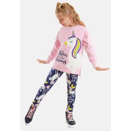 DENOKIDS Damen Hausanzug "Unicorn Dream", Gr. 128, pink, 95% Baumwolle, 5% Elasthan, bedruckt, Homewear-Sets, mit Einhorn-Motiv