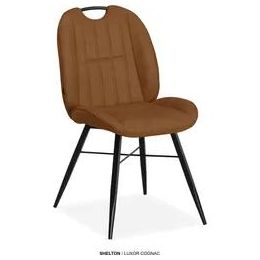 Esszimmerstuhl OMG DESIGN "Shelton", cognac, schwarz, cognac, B:52,5cm H:91,5cm T:65cm, Polyester, St&uuml;hle, Esszimmerstuhl, Esszimmerstuhl, pflegeleichter Bezug, mit Handgriff