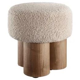 Sitzhocker Salesfever "mit Teddyfell-Sitzfl&auml;che &ndash; Gro&szlig;er Pl&uuml;sch-Pouf", braun (walnuss, braun), B:50cm H:49cm T:50cm, MDF, Walnussholzfurnier, Teddyfell (100% Polyester), Hocker, Sitzhocker, Weicher Design-Hocker f&uuml;r Wohnzimmer & Schlafzimmer