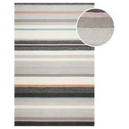 Teppich Wecon Home "Sally", grau (grau multi), B:80cm H:7mm L:150cm, Schurwolle, Teppiche, Teppich, handgefertigt, gestreift, pflegeleicht, Wolle, Wohnzimmer, Esszimmer