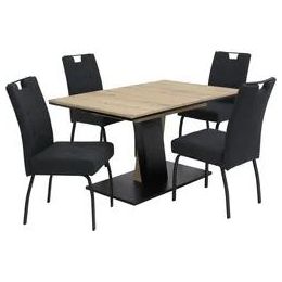 Essgruppe Hela "EBRO", grau (evoke eiche, schwarz, beige, anthrazit, schwarz), Microfaser Webstoff, Synchron-Auszug, Evoke Eiche/Anthrazit, 100% Polyester, Sitzm&ouml;bel-Sets, Essgruppe, Mit Synchronauszug, Vierfu&szlig;stuhl XL Sitzbreite, Federkorb, Griff