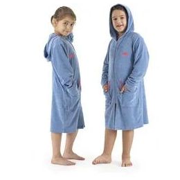 Kinderbademantel Kangaroos "Kira, Ideal f&uuml;r Zuhause, Schwimmbad oder im Urlaub" Gr. 164, blau (blau melange), 164, Leichtfrottier, Hausm&auml;ntel, modernen, sportliches Design, leuchtenden Akzenten