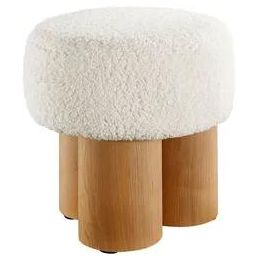 Sitzhocker Salesfever "mit Teddyfell-Sitzfl&auml;che &ndash; Gro&szlig;er Pl&uuml;sch-Pouf", beige (natur, wei&szlig;), B:50cm H:49cm T:50cm, MDF, Eschenholzfurnier, Teddyfell (100% Polyester), Hocker, Sitzhocker, Weicher Design-Hocker f&uuml;r Wohnzimmer & Schlafzimmer