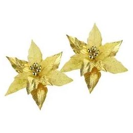 Dekoh&auml;nger I.GE.A. "Poinsettia auf Clip", gold, B:28cm H:14cm, Polyester, Dekoh&auml;nger, 2er Set 28cm Weihnachts-Christstern k&uuml;nstlich Weihnachtsblume gold