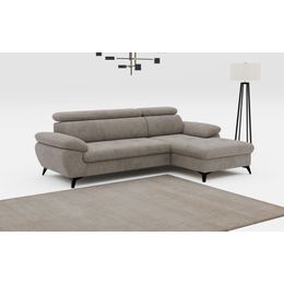 Ecksofa COTTA, B:261cm T:166cm, grau, Wohnzimmer, Sofas, "Hudson L-Form, B: 261 cm", mit Kopfteilverstellung, optional Bettfunktion & Bettkasten