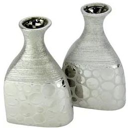Dekovase Home Affaire, silber (silberfarben), B:12cm H:19cm T:6cm, Keramik, Vasen