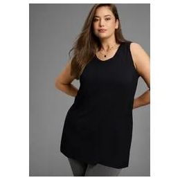 Longtop LAURA SCOTT CURVE, Damen, Gr. 56/58, schwarz, Jersey, Obermaterial: 94% Viskose, 6% Elasthan, unifarben, Basic, A-Linie Po-bedeckend, Rundhals, Tops, aus flie&szlig;endem Jersey mit lockerem Schnitt - GROSSE GR&Ouml;SSE