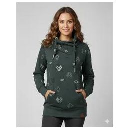 Sweatshirt Ragwear "NESKA AZTEK O", Damen, Gr. XXL, dunkelgr&uuml;n, Sweatware, Obermaterial: 70% Baumwolle, 30% Polyester, bedruckt, gemustert, h&uuml;ftbedeckend, asymmetrischer Ausschnitt, Rippb&uuml;ndchen, Sweatshirts Sweatshirt
