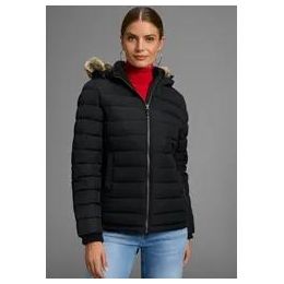 Steppjacke Polarino, Damen, Gr. 34, schwarz, Web, Obermaterial: 100% Polyester. Futter: 100% Polyester. Wattierung: 100% Polyester, Fellimitat, unifarben, figurbetont h&uuml;ftlang, Windstopperb&uuml;ndchen, Jacken Steppjacke, Kapuze mit Fellimitat zum Abnehmen