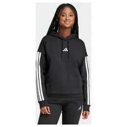 Kapuzensweatshirt Adidas SPORTSWEAR "ESSENTIALS 3-STREIFEN FLEECE HOODIE", Damen, Gr. S, wei&szlig; (schwarz, wei&szlig;), Obermaterial: 55% Baumwolle, 36% Polyester, 9% Viskose, normal, Rundhals, angesetztes B&uuml;ndchen, Sweatshirts