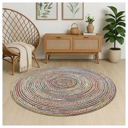Teppich "Boho Breeze", beige (natur multicolor), H:10mm &Oslash;:150cm, Baumwolle, Jute, MyFlair M&Ouml;BEL & ACCESSOIRES, Teppiche, Teppich, Juteteppich, handgeflochten, Wendeteppich, farbige Baumwoll-Akzente