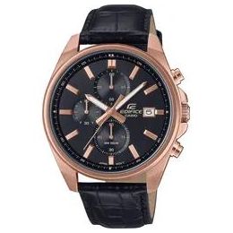 Chronograph Casio EDIFICE, schwarz (schwarz, schwarz), Armbanduhren, Damen, Chronograph, Quarzuhr, Armbanduhr, Herrenuhr, Lederarmband, analog, Tag
