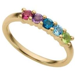 Fingerring Firetti "Schmuck Geschenk Gold 333 Damenring Goldring Edelstein Farbstein" Gr. 18, bunt (gelbgoldfarben, blau, hellblau, gr&uuml;n, pink, rosa), Fingerringe, Damen, 18, Gelbgold 333, 2mm, Fingerring, mit Blautopas, Peridot, Amethyst, Rhodolith