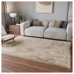 Teppich HOMIE LIVING "Parma", beige, B:200cm H:50mm L:290cm, Polyester, Teppiche, Teppich, Hochflor, gewebt, kuschelig, uni, Wohnzimmer, Schlafzimmer, Esszimmer