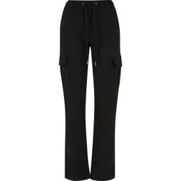 Urban Classics Damen Cargohose "Urban Classics Damen Ladies High Waist Twill Cargo Pants"schwarz, Gr. M, unifarben, 98% Baumwolle, 2% Elasthan, Hosen