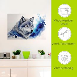 Wandbild Artland, B:120cm H:80cmfarbe bild(er): blau, Vinyl, Wohnzimmer, Bilder, "Wolf", als Alubild, Leinwandbild, Poster, Wandaufkleber in