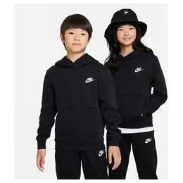 Kapuzensweatshirt Nike SPORTSWEAR "K NSW CLUB FLC HDY LBR", M&auml;dchen, Gr. XL (164/170), schwarz-wei&szlig; (schwarz, wei&szlig;), angeraute Sweatware, Obermaterial: 80% Baumwolle, 20% Polyester, unifarben, Basic normal, Rundhals, angesetztes B&uuml;ndchen, Sweatshirts, f&uuml;r Jugendliche, mit K&auml;ngurutasche, aus Baumwollmischung