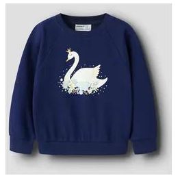 Sweatshirt name it "NMFVENUS LS NREG SWEAT BRU", M&auml;dchen, Gr. 116, beacon blau print:princess swan, Sweatware, Obermaterial: 100% Baumwolle, bedruckt, normal, Rundhals, Sweatshirts Sweatshirt