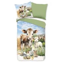 Kinderbettw&auml;sche "Farm animals", bunt (multi), B/L: 135cm x 200cm, 1 Stk., 1 Stk., Microfaser, B/L: 80cm x 80cm, 2 Stk., Microfaser, Obermaterial: 100% Polyester, PURE LUXURY COLLECTION, Bettw&auml;sche, Mikrofaser, 135x200, 2 Teilig, Wendeoptik, Kind, Bauernhoftiere, Tiere