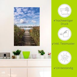 Wandbild Artland, B:60cm H:90cm, bunt, Vinyl, Wohnzimmer, Bilder, "Steg und Schilf am Krakower See", als Alubild, Leinwandbild, Poster, Wandaufkleber