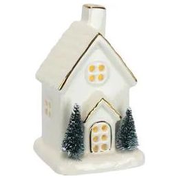 LED-Dekofigur I.GE.A. "LED-Haus", wei&szlig;, B:8cm H:13cm, Porzellan, Dekofiguren, Dekoobjekt LED batteriebetrieben Wei&szlig; Gold Weihnachtsdeko