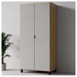 Kleiderschrank VOX "SIMPLE, W&auml;scheschrank mit 5 Einlegeb&ouml;den und 2 Kleiderstangen", grau (eiche, grau), B:92,5cm H:189,5cm T:55cm, Holzwerkstoff, Schr&auml;nke, Kleiderschrank, mit 2 Dreht&uuml;ren und schwarzen Griffen, Ma&szlig;e B/T/H: 92,5/57/189,5 cm