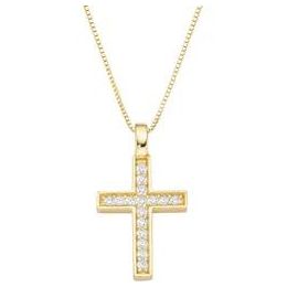 Kette mit Anh&auml;nger Firetti "Schmuck Geschenk Silber 925 Halsschmuck Halskette Venezianer Kreuz", gold (gelbgoldfarben, kristallwei&szlig;), Halsketten, Damen, Silber 925 (Sterlingsilber), L: 45 B: 0,65mm, mit Zirkonia (synth.), B:0,65mm