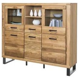Highboard Home Affaire, braun, B:158,5cm H:140cm T:40cm, FSC-zertifiziertes teilmassives Holz, Sideboards, Highboard, Industriestil, Teilmassiv Eiche, schwarze Elemente, Modern