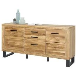 Kommode Home Affaire, braun, B:158,5cm H:140cm T:40cm, FSC-zertifiziertes teilmassives Holz, Sideboards, Kommode, Industriestil, Teilmassiv Eiche, schwarze Elemente, Modern