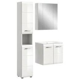 Badezimmer-Set Welltime, wei&szlig; hochglanz tiefzieh, B:105cm H:185cm T:46cm, Holzwerkstoff, MDF, Kastenm&ouml;bel-Sets, Florenz, Badkombination 4-tlg., Wei&szlig; hochglanz, inkl. Waschbecken