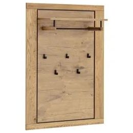 Garderobenpaneel MCA LIVING "Greno Garderobenpaneel Wandgarderobe", braun (eichenfarben), B:80cm H:114cm T:27cm, Holzwerkstoff, Massivholz, Metall, Garderobenpaneele, Garderobenpaneel, Ablageboden, Garderobenstange aus Metall, 5x Kleiderhaken