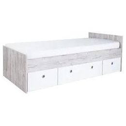 Stauraumbett OTTO HOME "Jugendbett &raquo;Rieke&laquo; 120 x 200 cm", wei&szlig; (eiche, sand, nachbildung, wei&szlig;), B:127cm H:70cm L:204cm, Betten, Stauraumbett, Jugendbett 120 x 200 cm inkl. Rollk&auml;sten