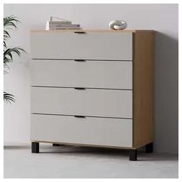 Kommode VOX "SIMPLE Sideboard mit 4 Schubladen, Ma&szlig;e B/T/H: 90/47/94,5 cm", grau (eiche, grau), B:90cm H:94,5cm T:47cm, Holzwerkstoff, Sideboards, Kommode, Soft-Close Function, mit schwarzen Metallgriffe