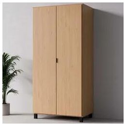 Kleiderschrank VOX "SIMPLE, W&auml;scheschrank mit 5 Einlegeb&ouml;den und 2 Kleiderstangen", eiche, B:92,5cm H:189,5cm T:55cm, Holzwerkstoff, Schr&auml;nke, Kleiderschrank, mit 2 Dreht&uuml;ren und schwarzen Griffen, Ma&szlig;e B/T/H: 92,5/57/189,5 cm