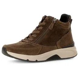 Gabor Keilsneaker ROLLINGSOFT, Damen, Gr. 38, braun (cognac, leo), Glattleder, Veloursleder, unifarben mit Farbeinsatz, Schuhe Sneaker, Freizeitschuh, Schn&uuml;rschuh, Schn&uuml;rboots mit herausnehmbarem Fu&szlig;bett