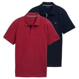 Poloshirt Tom Tailor, Herren, Gr. S, rot (deep rot), Jersey, Obermaterial: 100% Baumwolle, regular fit taillenbedeckt, ohne Ausschnitt, Shirts, im Doppelpack, Topseller