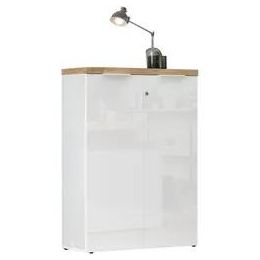 Aktenschrank Home Affaire "Easy H 115 cm, B&uuml;roschrank, Mehrzweckschrank mit 2 T&uuml;ren", wei&szlig; hochglanz lack, eiche cadiz dekor, B:81cm H:115cm T:34cm, FSC-zertifizierter Holzwerkstoff, Schr&auml;nke, Metallgriffe, abschlie&szlig;bar, Top 38 mm stark