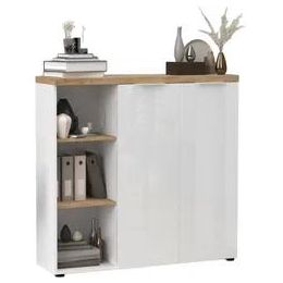 Aktenschrank Home Affaire "Easy H 115 cm, B&uuml;roschrank, Mehrzweckschrank mit 2 T&uuml;ren", wei&szlig; hochglanz lack, eiche cadiz dekor, B:120cm H:115cm T:34cm, FSC-zertifizierter Holzwerkstoff, Schr&auml;nke, Metallgriffe, Top 38 mm stark