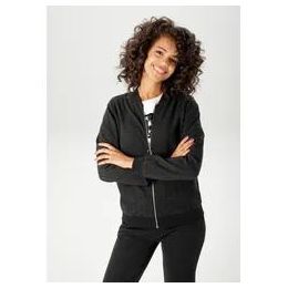 Blouson Aniston CASUAL, Damen, Gr. 36, schwarz (schwarz, grau), Jersey, Obermaterial: 49% Polyester, 47% Baumwolle, 4% Elasthan, Fischgratmuster, Jacquardmuster, figurumspielend h&uuml;ftlang, Rippb&uuml;ndchen, Jacken Blouson, mit trendigem Fischgrat-Muster