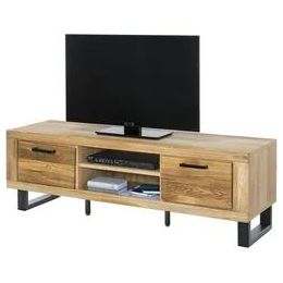 Lowboard Home Affaire, braun, B:168,5cm H:52cm T:45cm, FSC-zertifiziertes teilmassives Holz, Sideboards, Lowboard, Industriestil, Teilmassiv Eiche, schwarze Elemente, Modern