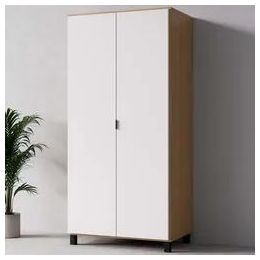 Kleiderschrank VOX "SIMPLE, W&auml;scheschrank mit 5 Einlegeb&ouml;den und 2 Kleiderstangen", wei&szlig; (eiche, wei&szlig;), B:92,5cm H:189,5cm T:55cm, Holzwerkstoff, Schr&auml;nke, Kleiderschrank, mit 2 Dreht&uuml;ren und schwarzen Griffen, Ma&szlig;e B/T/H: 92,5/57/189,5 cm