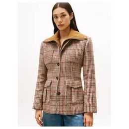 Kurzblazer Tommy Hilfiger "SEASONAL TEXTURE LADY JACKET", Damen, Gr. 38, grau (rot, grau check), Web, Obermaterial: 36% Baumwolle, 25% Polyester, 24% Polyacryl, 10% Wolle, 5% sonstige Fasern, kariert, Blazer Kurzblazer, mit Wollanteil
