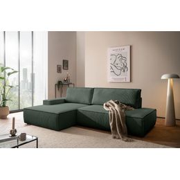 Ecksofa Home Affaire, B:275cm H:85cm T:167cm, gr&uuml;n, 100% Polyester, Wohnzimmer, Sofas, "SHERWOOD, Schlafsofa in L-Form offen (275cm), Cord,