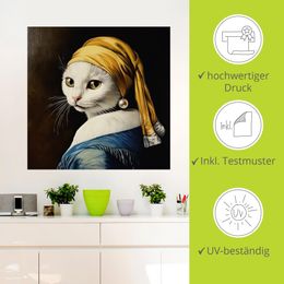 Wandbild Artland, B:70cm H:70cm, gelb, Vinyl, Wohnzimmer, Bilder, "Die Katze mit dem Perlenohrring", als Alubild, Leinwandbild, Poster, Wandaufkleber